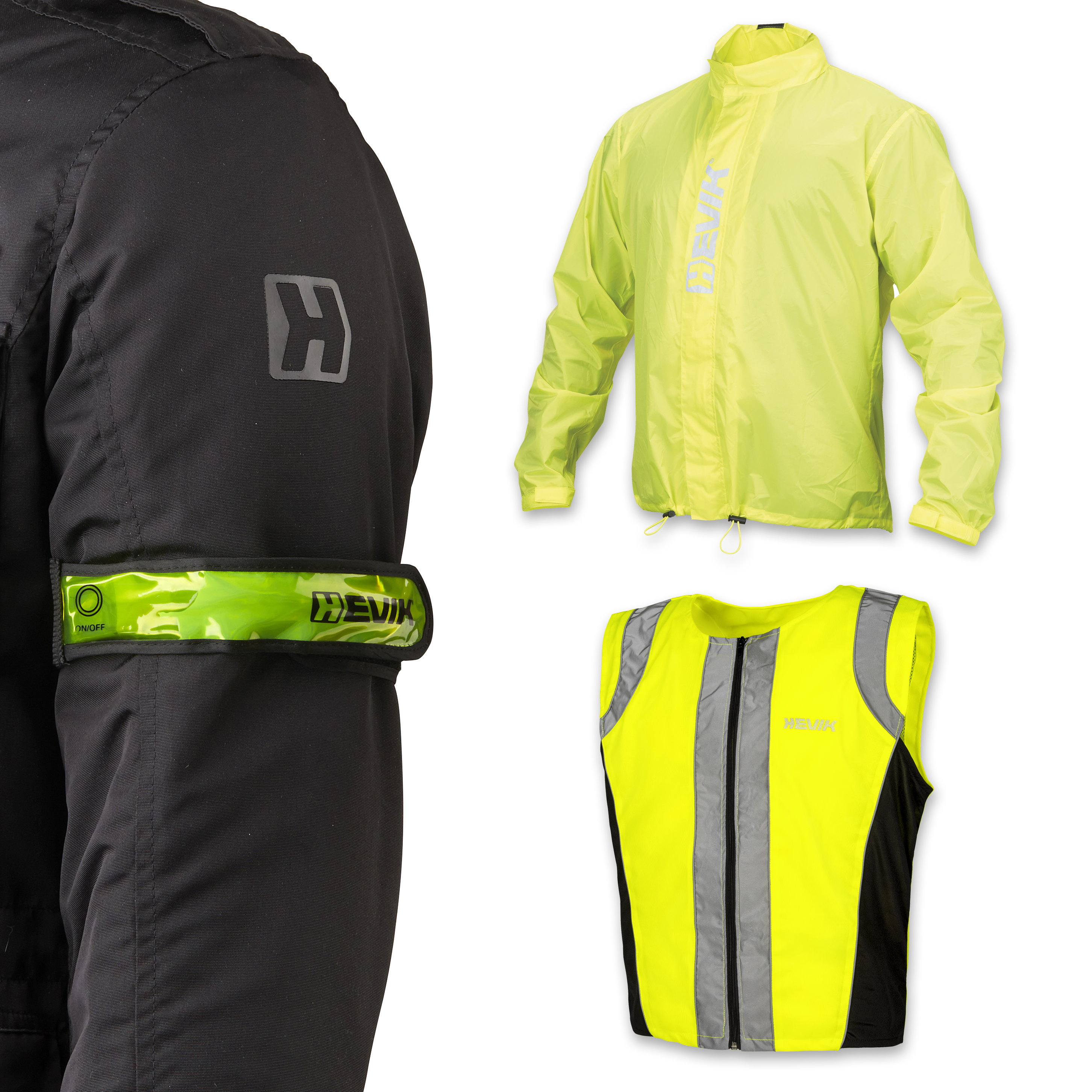 Hevik Rain Fluo, Vest Teseo e bracciale, visibilità al top